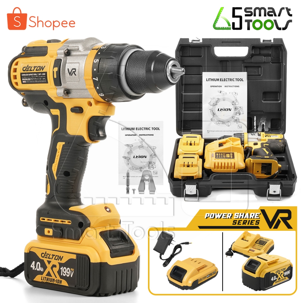 DELTON สว่านไร้สาย 3 ระบบ 199V มอเตอร์ไร้แปรงถ่าน Brushless Motor แบตเตอรี่พาวเวอร์แชร์ VR ...