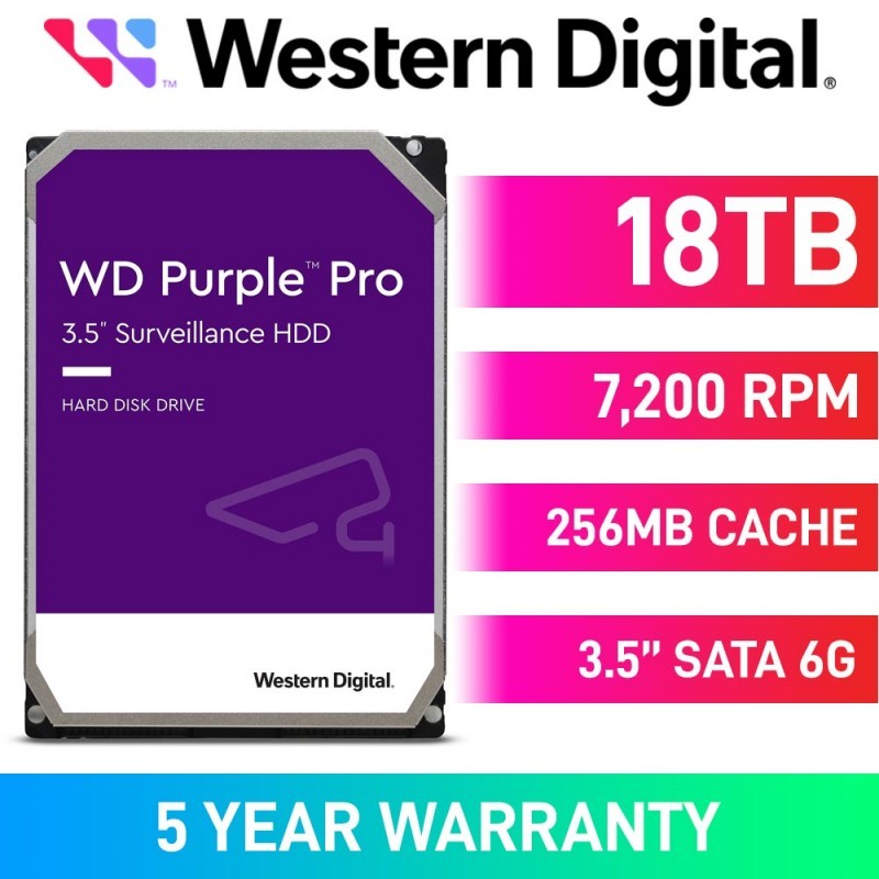 18TB WD PURPLE PRO 7200RPM SATA 6Gb/s 512MB AV Surveillance Hard Disk ...