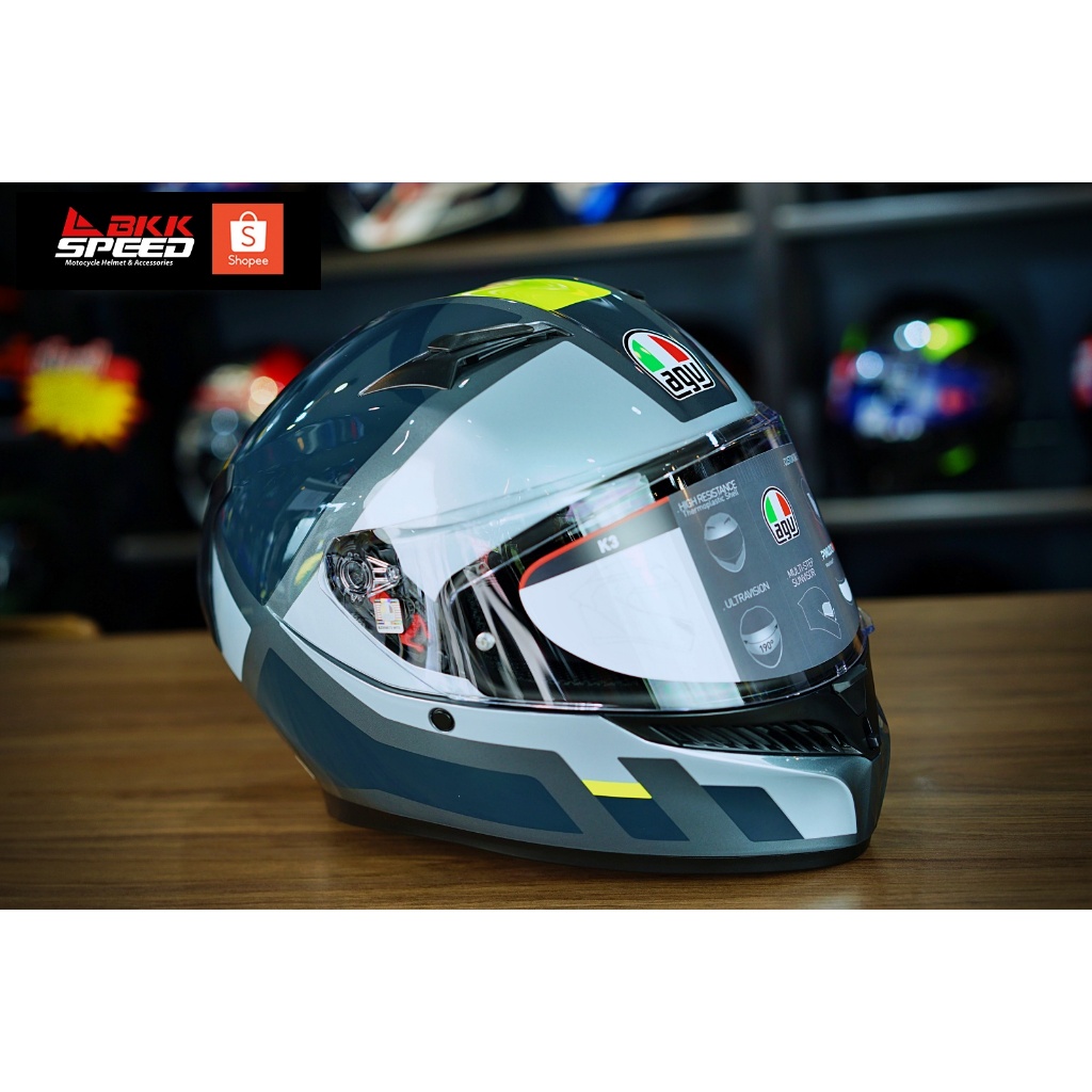 AGV K3 Shade Grey Yellow Fluo รุ่นใหม่ แว่น 2 ชั้น ECE R22.06 | Shopee ...