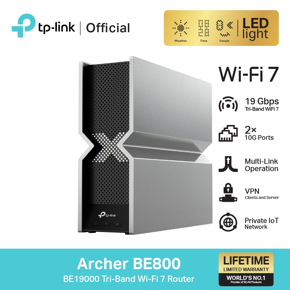 [New! WiFi 7] TP-Link Archer BE800 BE19000 Tri-Band Wi-Fi 7 Router ...