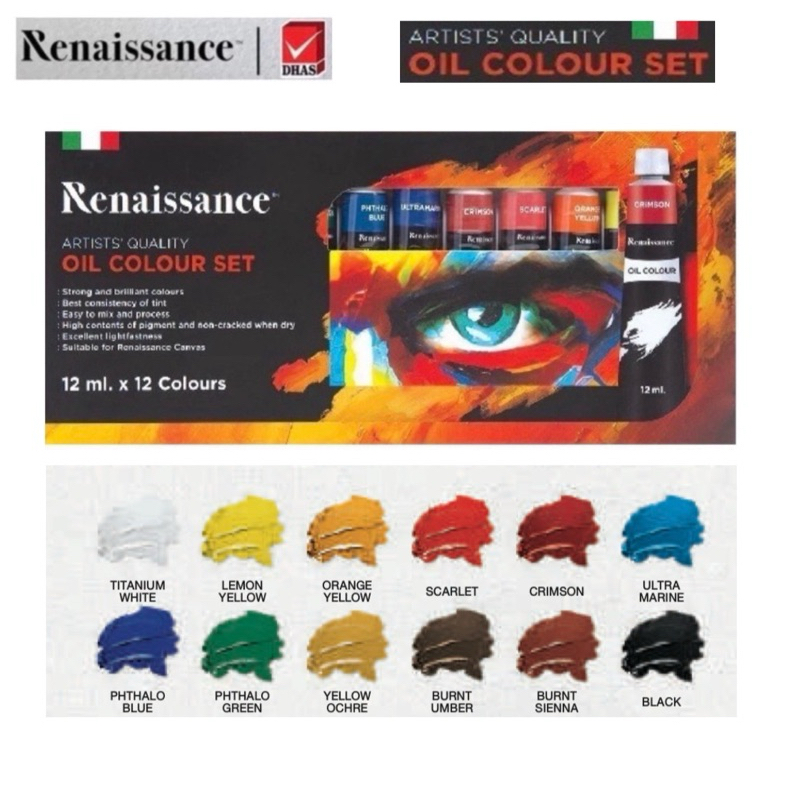 Renaissance Oil Colour Set สีน้ำมัน 12 สี เฉดสีชัดคงที่ เนื้อสีสดทุกเฉด ...