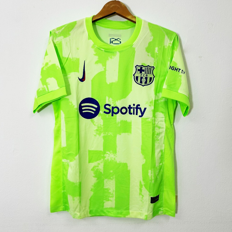 เสื้อบอล ทีม BarcelonaThird kit เยือนสาม สีเขียวนีออน ปี2024-25 เกรดแฟน ...