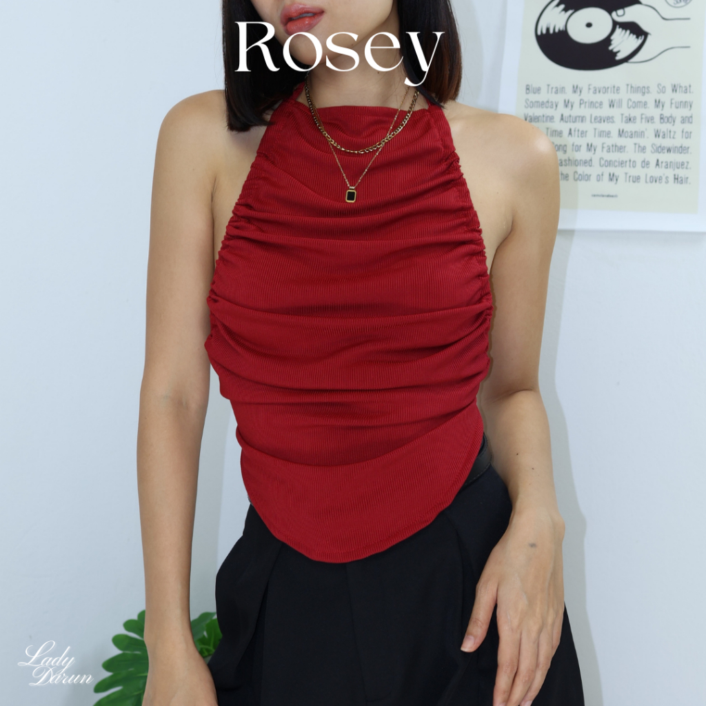 Rosey - GlossyRib ท็อปคล้องคอ โชว์หลัง [LadyDarun Shop] CP029 | Shopee ...
