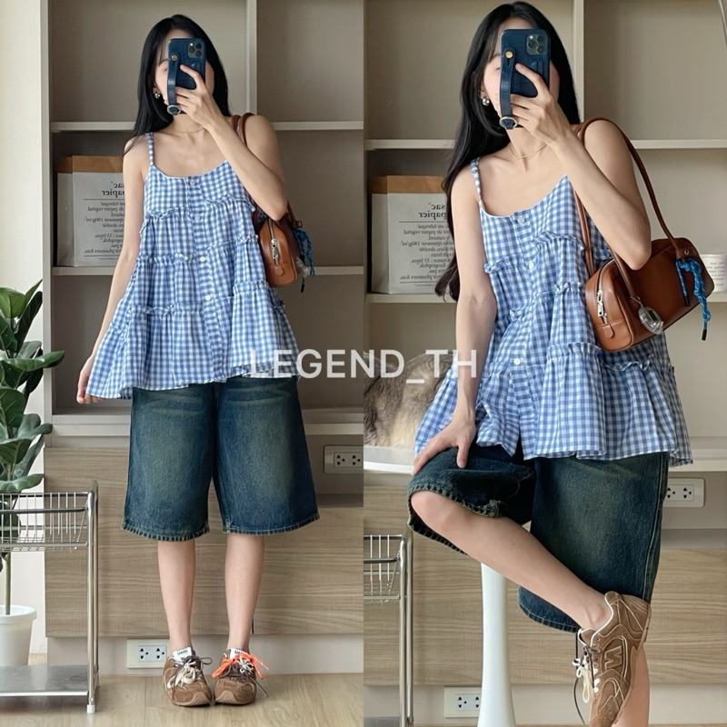 Legend | Baby blue scott เสื้อสายเดี่ยวลายสก็อตสีฟ้า | Shopee Thailand
