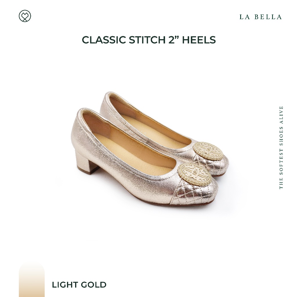 LA BELLA รุ่น CLASSIC STITCH 2" HEELS - LIGHT GOLD | Shopee Thailand