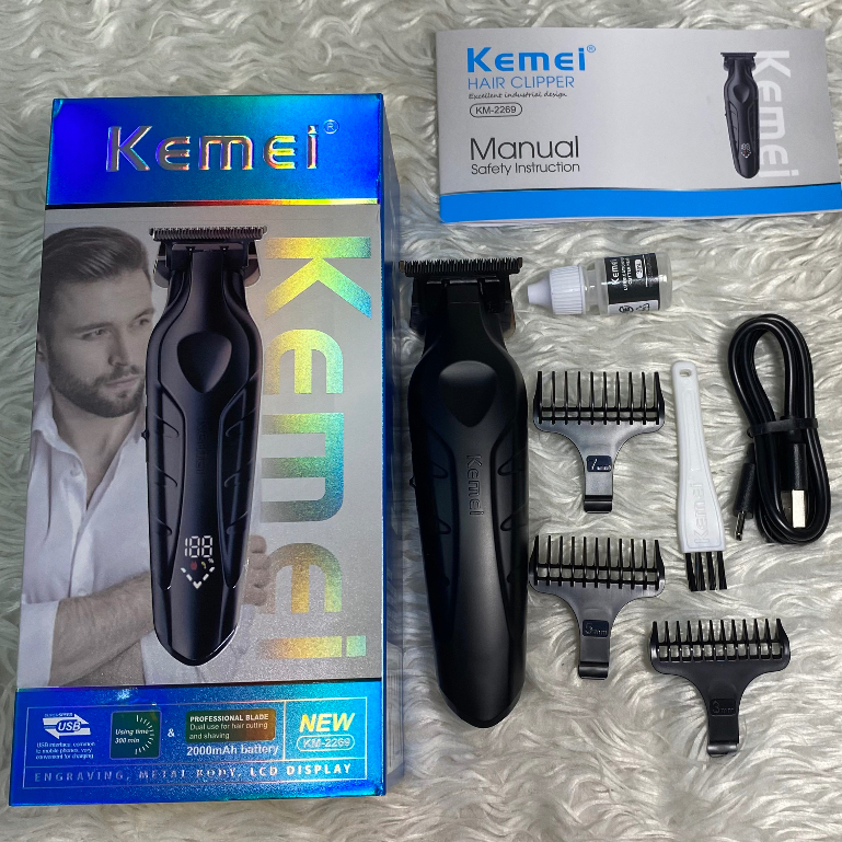KM-2269 ปัตตาเลี่ยนไร้สาย (สีดำ) แบตเตอเลี่ยนไฟฟ้า ดีไซน์สวย บัตตาเลี่ยนตัดผม กันขอบ ชาร์จUSB ...