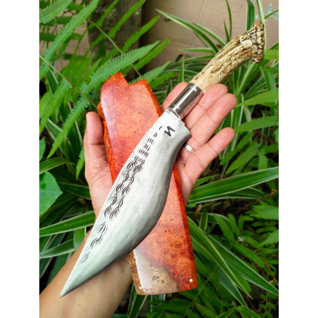 มีดเหน็บ อีเหน็บ E-Nep มีดแคมป์ มีดเหน็บกรีกุ้ง ใบ 7.1” SUP9 ตีร้อนชุบแข็ง ผิวขัดตอกลาย ด้าม ขก. ...