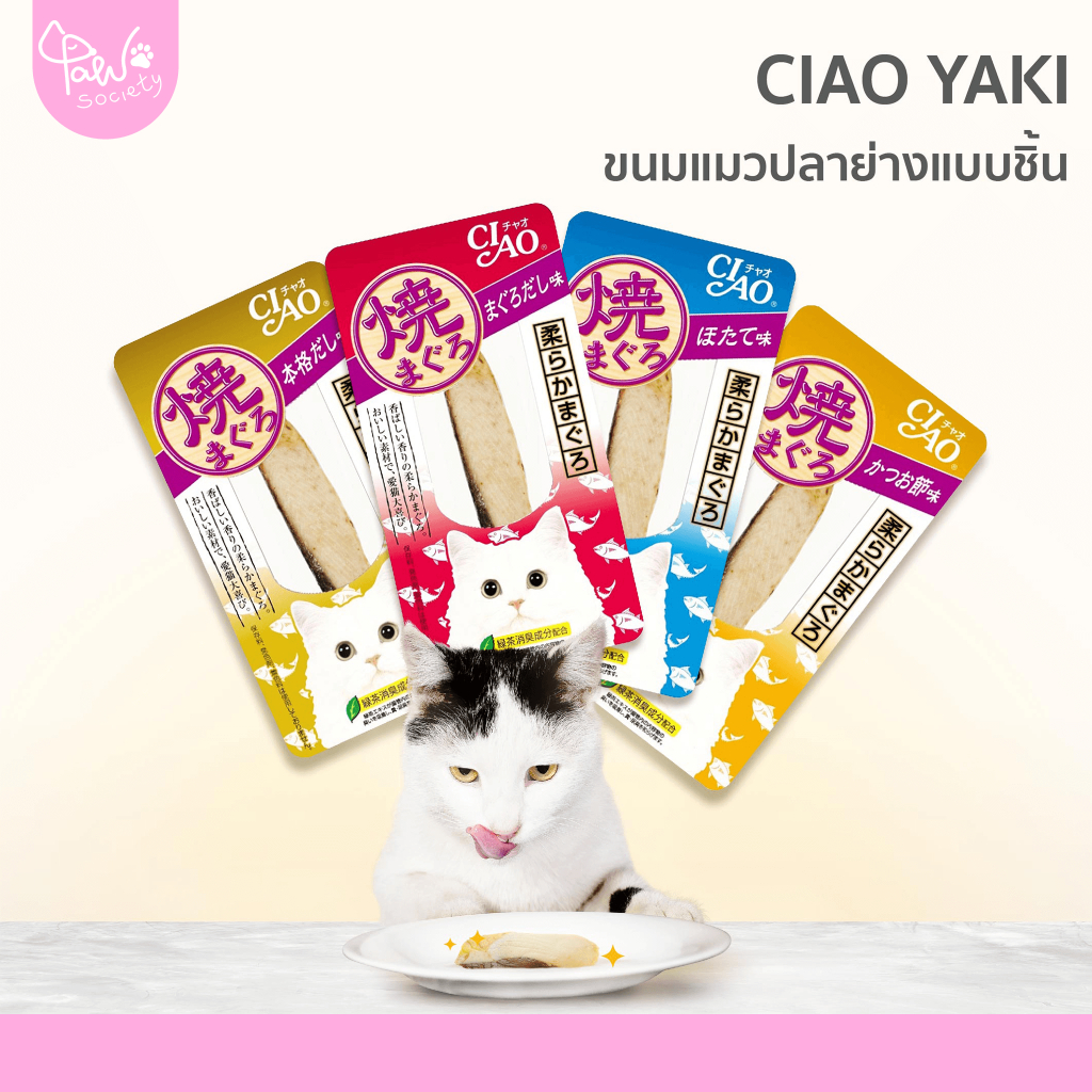 PawSociety CIAO Yaki ขนมแมว เชา ยากิ ปลาชิ้นย่าง 4 รสชาติ หอมซุป | Shopee Thailand