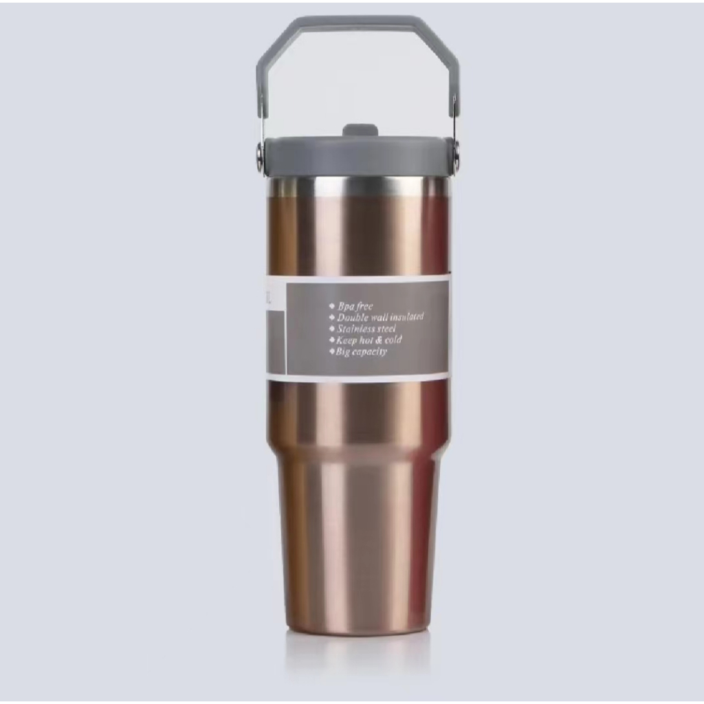 แก้วเก็บความเย็น ฝาหูหิ้ว รุ่นมีหูหิ้วมีหลอด แก้วสแตนเลส304 890ML 30oz แก้วเก็บอุณหูมิร้อน-เย็น ...