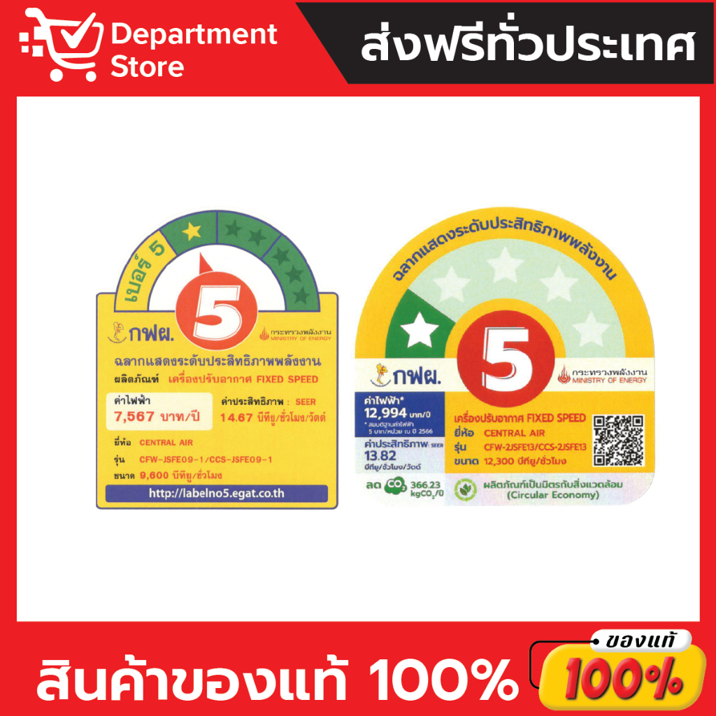 แอร์ เซ็นทรัลแอร์ CENTRAL AIR ติดผนัง FIXED-SPEED ประหยัดไฟ เบอร์ 5 รุ่น 2JSFE SERIES + แถมท่อ ...