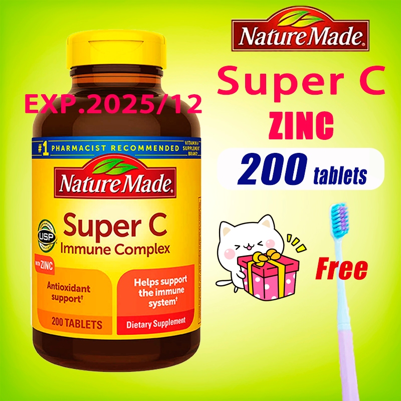 Nature Made Super C vitamin C Immune Complex with Zinc Tablets 200 ...