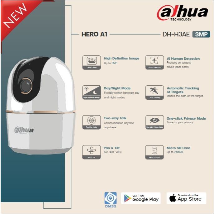 Dahua DH-H3AEP HERO A1 กล้อง IPCAM โดม wifi 3MP พูดโต้ตอบได้ หมุนได้ ...
