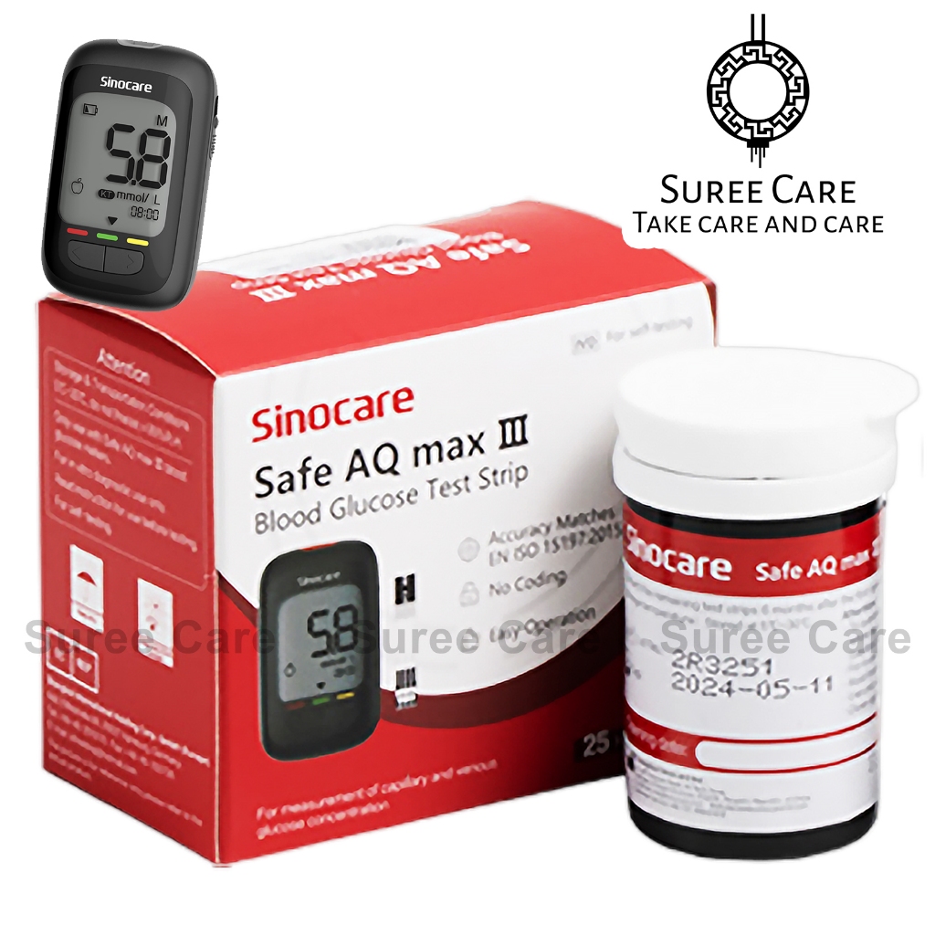 แผ่นตรวจน้ำตาล SinoCare Safe AQ MAX III สำหรับ เครื่องวัดระดับน้ำตาล ...