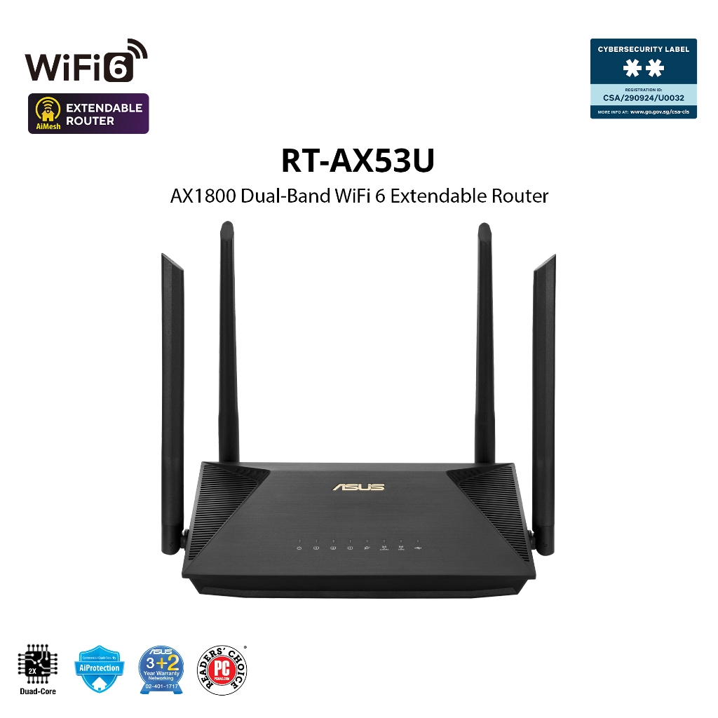 ASUS RT-AX53U (AX1800) Dual Band WiFi6 Extendable Router, AiMesh ...