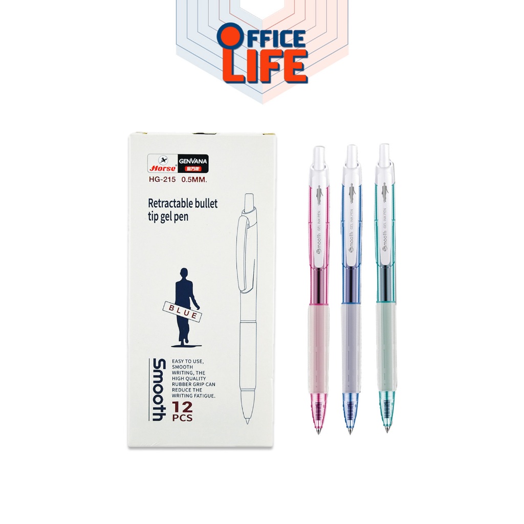 HORSE ตราม้า ปากกาเจล รุ่น HG-215 ขนาดหัว 0.5mm Gel ink pan [ 12 ด้าม ...