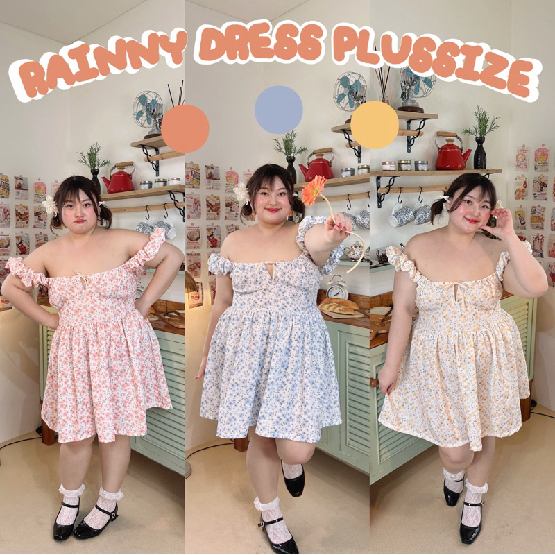 RAINNY DRESS PLUSSIZE เดรสเปิดไหล่สาวอวบลายดอกไม้ | Shopee Thailand