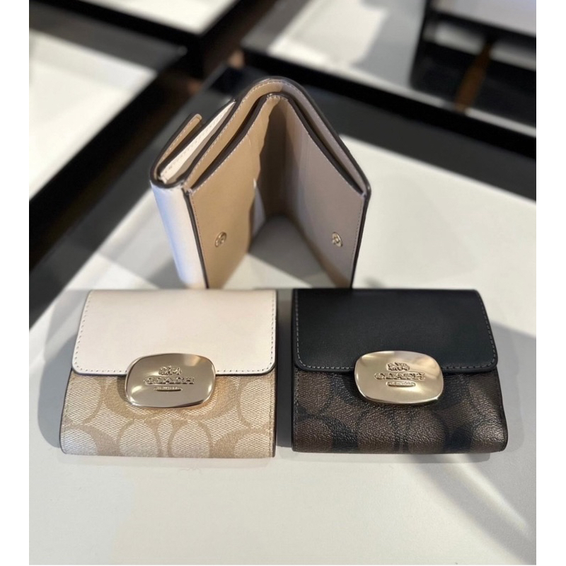 COACH ELIZA SMALL WALLET IN SIGNATURE CANVAS IN BROWN BLACK (CP255 ...