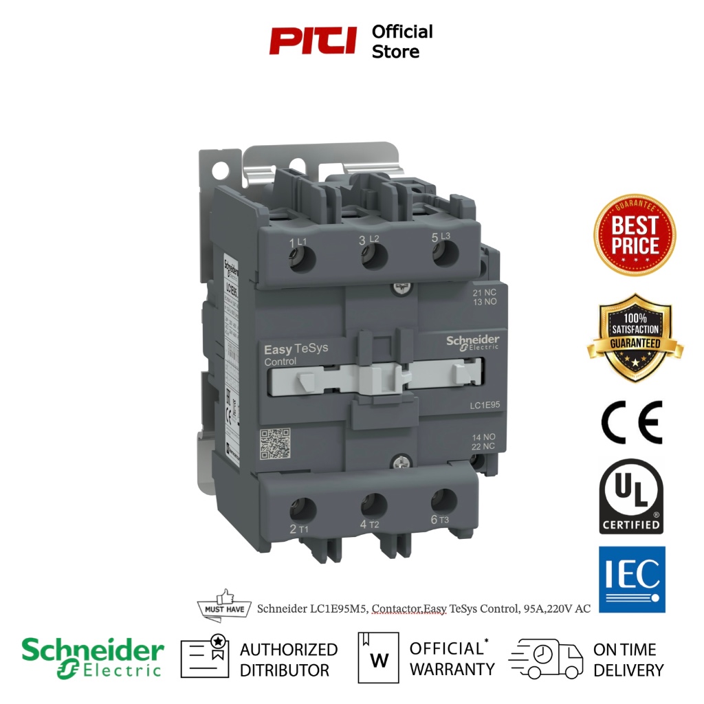 Schneider LC1E95M5, Contactor,Easy TeSys Control, 95A, 45kW 60HP, 220V ...