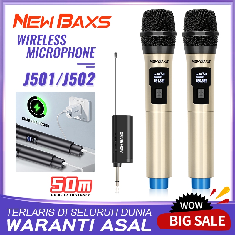 NEW BAXS [ต้นฉบับ] ไมโครโฟนไร้สาย J501/502 ไมโครโฟนแบบใช้มือถือ 2 ตัว ...