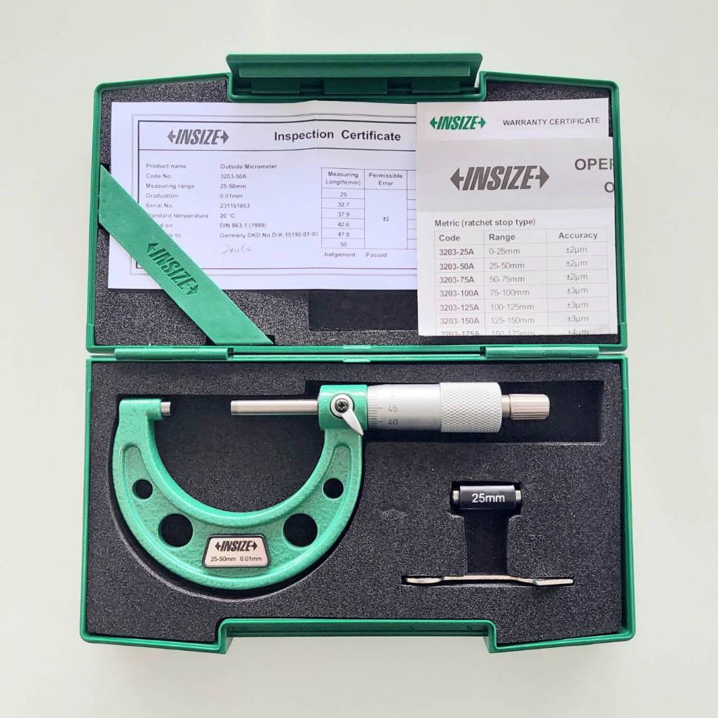 ไมโครมิเตอร์วัดนอก 25-50 มิล Outside Micrometer 25-50mm × 0.01mm INSIZE ...