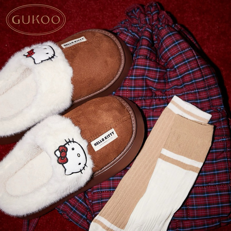 (พร้อมส่ง) gukoo x hello kitty slippers รองเท้าบุขนลายคิตตี้ ส่งจากไทย ...