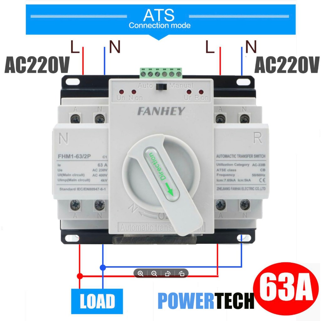 ATS Automatic Dual Power Transfer Switch 2P 63A 125A สวิตซ์สลับแหล่ง ...