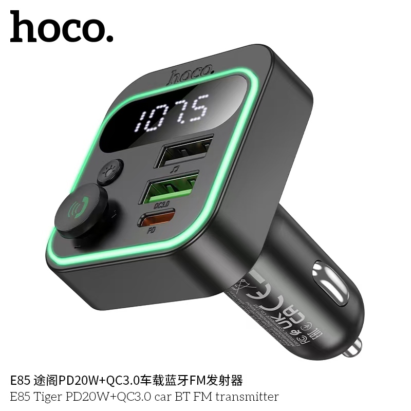 บลูทูธในรถยนต์ HOCO E85 Car Charger FM BT 5.4 บลูทูธพร้อมช่องชาร์จในรถยนต์ PD20W+QC3.0 มีไฟ LED ...