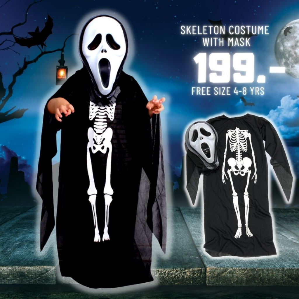 (พร้อมส่งไม่ต้องรอของ) ผ้าคลุม skeleton พร้อมหน้ากาก Halloween ฮาโลวีน ...