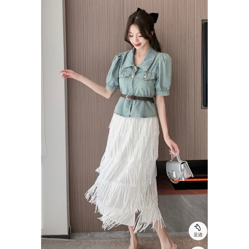 Fancy layers skirt กระโปรงยาวคลุมเข่า ดีเทลเย็บเลเยอร์แต่งพู่ถี่ มี15สี ...