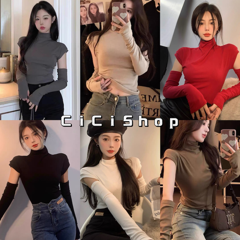 Cicishop(3261)เสื้อแขนกุดคอปีน ผ้าเรยอน (มีปลอกแขนแยก) ดีเทลแต่งย่นข้างรัดรูป Hotสุดๆสาวๆต้องมี ...