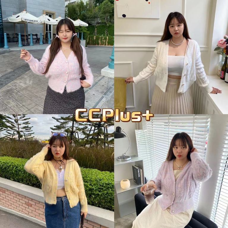 CiCi Plus+(8062)Heart Cardigan เสื้อคาร์ดิแกนplus sizeไหมพรม ดีเทลเนื้อ ...