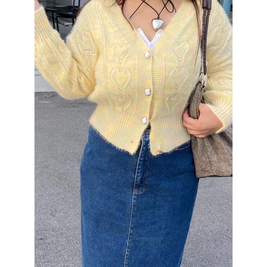 CiCi Plus+(8062)Heart Cardigan เสื้อคาร์ดิแกนplus sizeไหมพรม ดีเทลเนื้อ ...