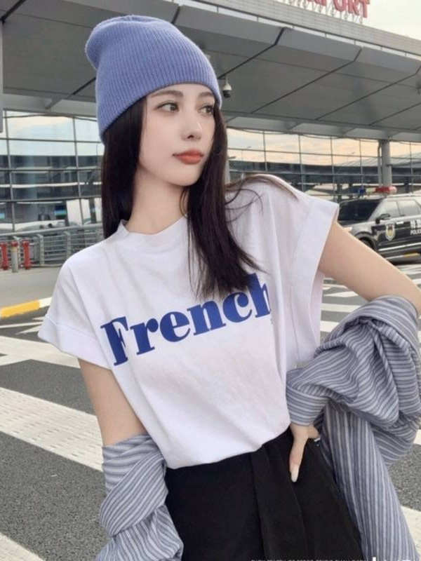 T01เสื้อยืดคอกลม แขนกุด สกรีนลายภาษาอังกฤษ | Shopee Thailand