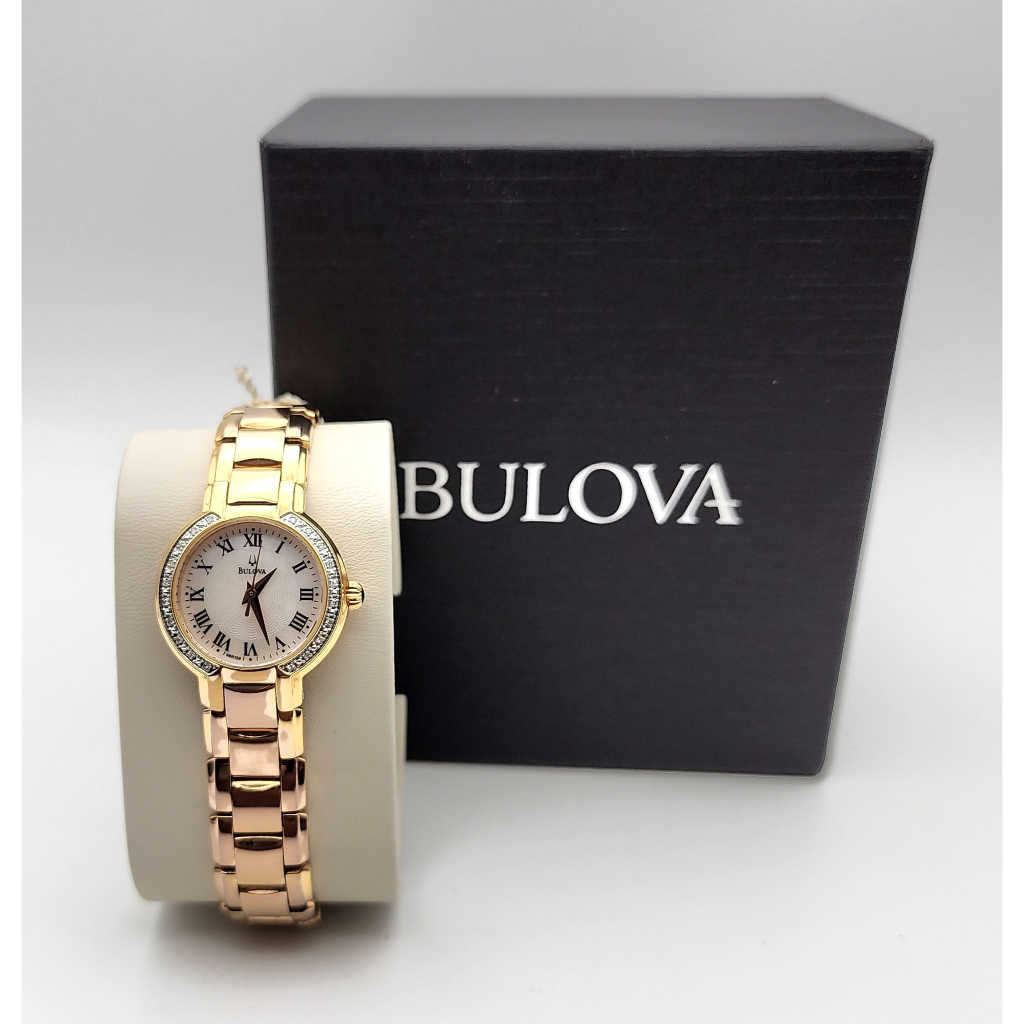 นาฬิกา BULOVA WOMEN'S 98R156 DIAMOND QUARTZ WHITE DIAL ROSE GOLD TONE ...