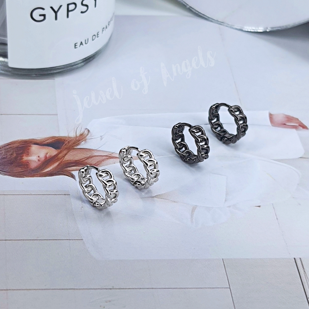 ต่างหูห่วงเล็กเงินแท้ S925 รุ่น Support ห่วงลายโซ่10mm สีเงิน สีดำ ตุ้มหูเงินแท้ทั้งชิ้น ...