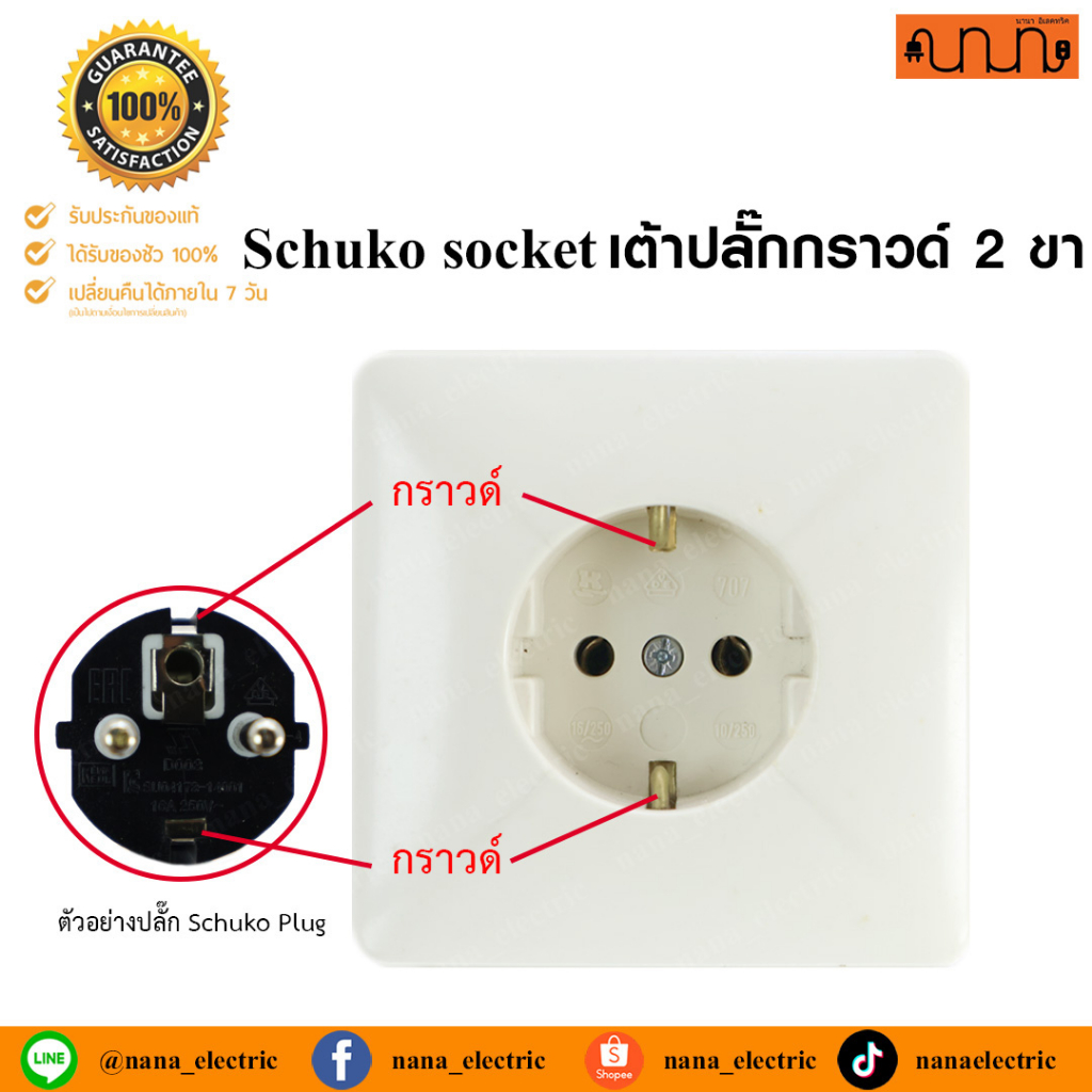 Schuko socket เต้าปลั๊กกราวด์ 2 ขา สำหรับ เครื่องใช้ไฟฟ้า | Shopee Thailand