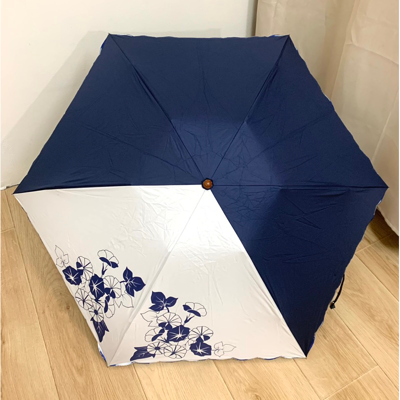 ร่มญี่ปุ่นมือสอง ร่มพับ2ตอน สีน้ำเงิน-ขาว ลายดอก กัน UV (ไม่มีปลอกร่ม ...