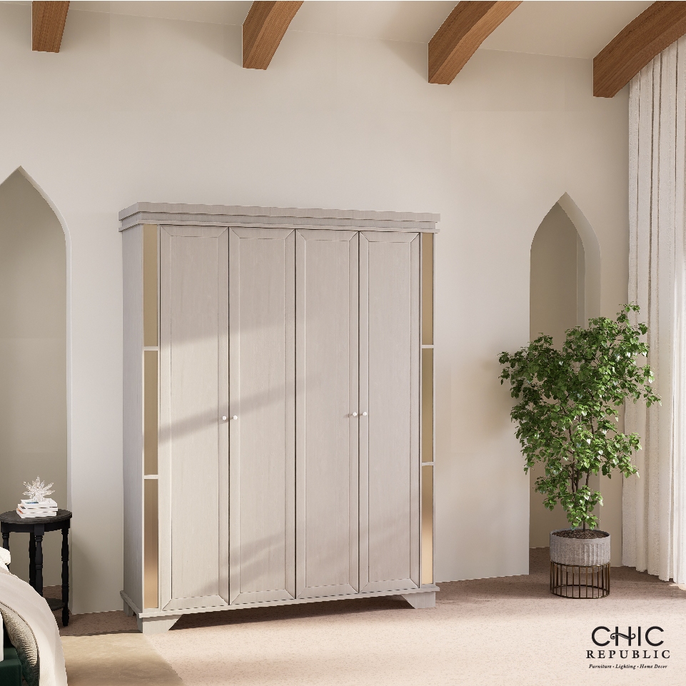 Chic Republic EMMERSON/4,ตู้เสื้อผ้า 4 บานเปิด - สี ขาว/ธรรมชาติ | Shopee Thailand