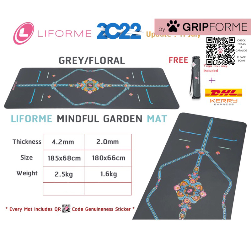 🔥ทักแชทถามราคา🔥 Liforme yoga mat เสื่อโยคะ LIFORME Grey Floral Mindful ...