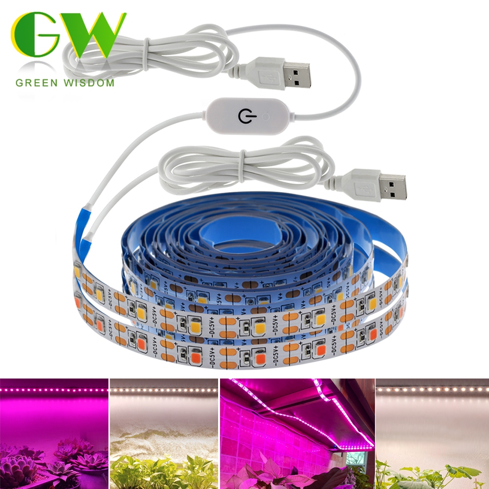 ไฟปลูกต้นไม้ LED สาย USB 5V SMD2835 1 ม. 2 ม. การหรี่ ไฟต้นไม้ LED Grow ...
