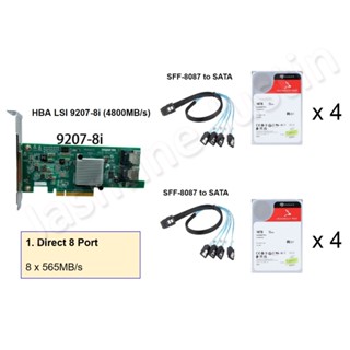 การ์ด HBA LSI 9207-8i (IT Mode) 6Gbs SATA SSD HDD PCIe3.0 X8 + สาย SFF ...