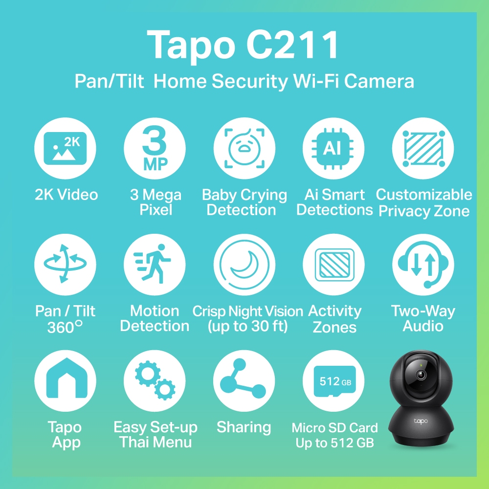 TP-Link Tapo C211 กล้องวงจรปิดไวไฟ Black Edition ความละเอียด 2K 3 MP ...