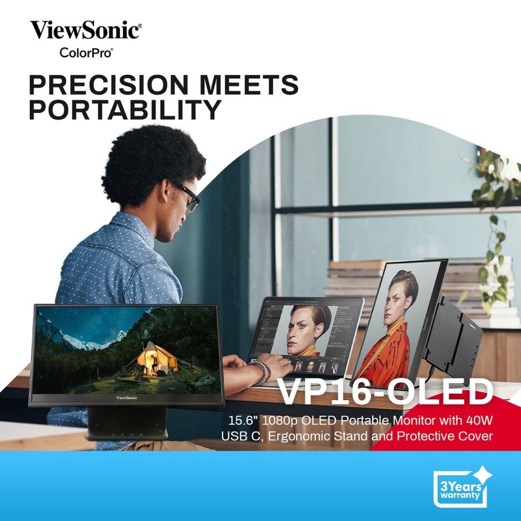 ViewSonic 15.6 Inch 1080p Portable OLED Monitor with 2 Way Powered 40W ...