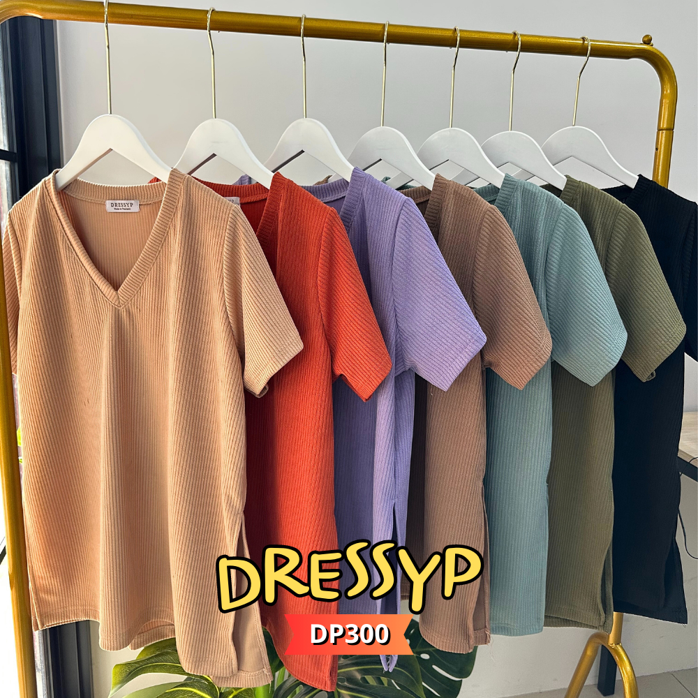 DP300 เสื้อยืดคอวี (ผ่าข้าง) ผ้าToptwin เเมชง่าย ไม่ต้องรีด สีพาสเทล ...