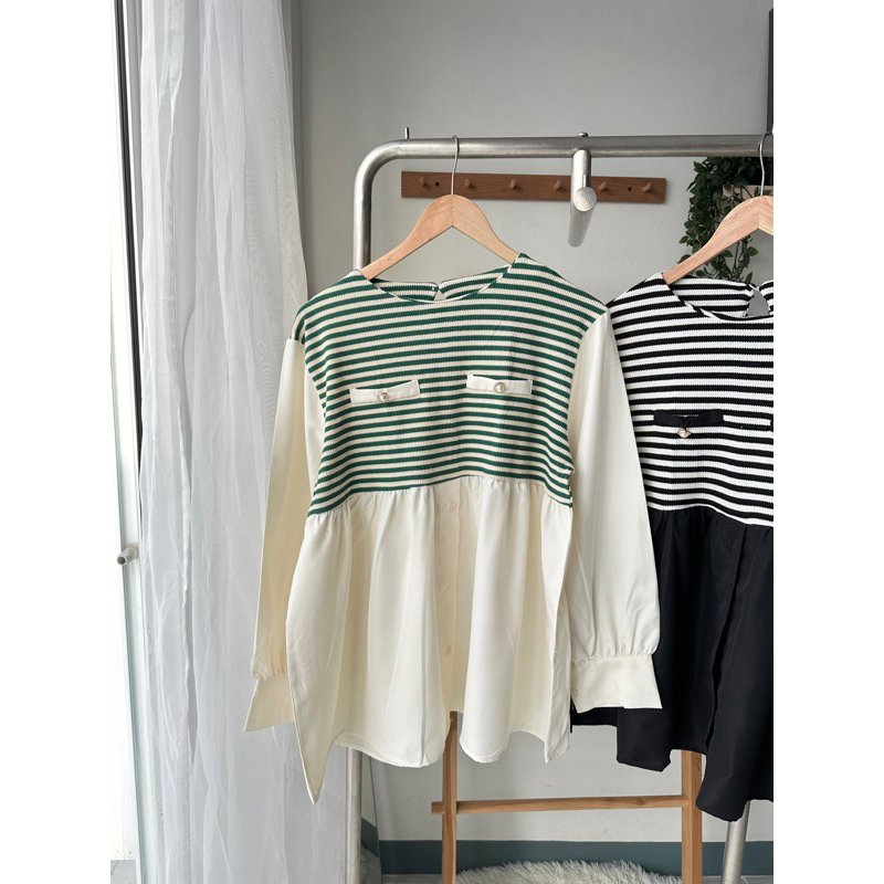 venus shirt no.4 และ no.5 เสื้อเชิ้ตกระดุมหน้า ผสมผ้าริ้วลายทาง ทรงเก๋ ...