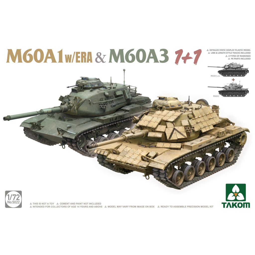 พลาสติก โมเดล ประกอบ TAKOM สเกล 1/72 M60A1w/ERA & M60A3 1+1 (5022) | Shopee Thailand