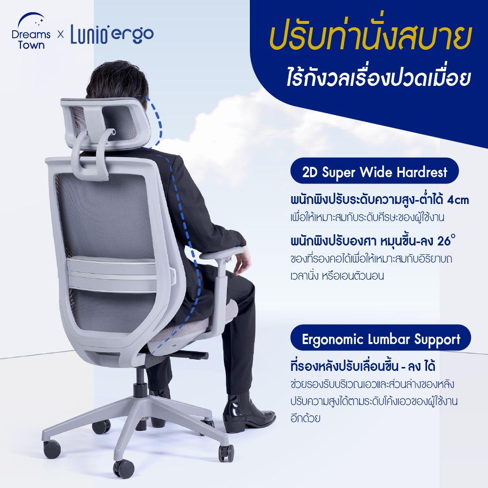 Lunio Ergo เก้าอี้ทำงาน เพื่อสุขภาพ มาตรฐาน USA ออกแบบเพื่อรองรับสรีระตามสรีรศาสตร์ ไร้กังวล ...