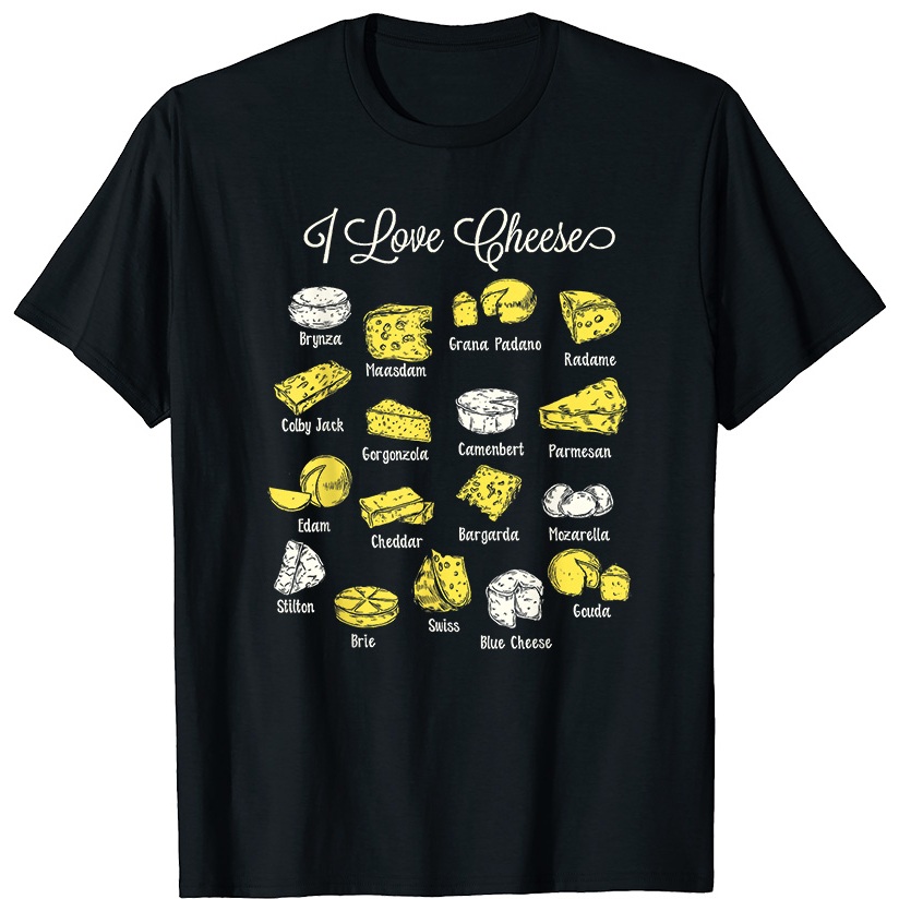 I Love Cheese - เสื้อยืด Feta Cheddar Parmesan Gouda Brie Dairy Lover 6 ...