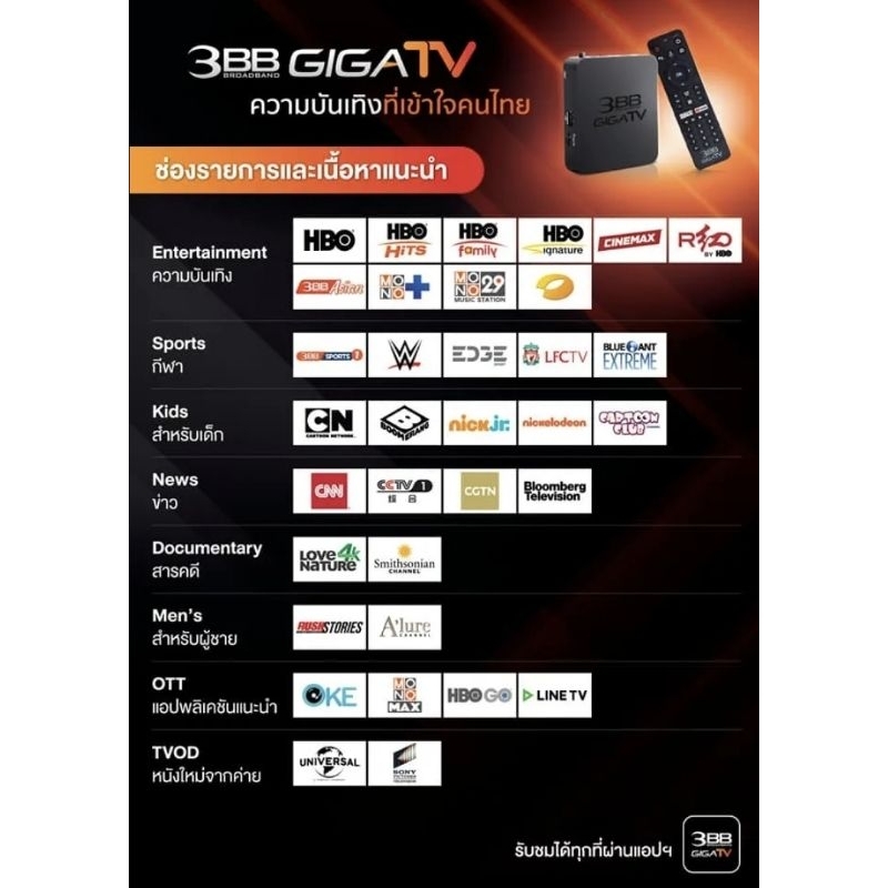 กล่อง Android TV 3BB Giga TV 4k , Dolby Audio จัดเรียงเมนูใช้งานง่ายใช้งานได้กับทุก Internet ...