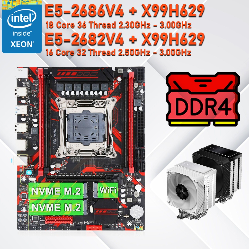 X99H629 Xeon E5-2686V4 E5-2682V4 Set X99 CPU MB Cooler Memory Ram ชุดคอร์เยอะ ทำงาน เล่นเกม บอท ...